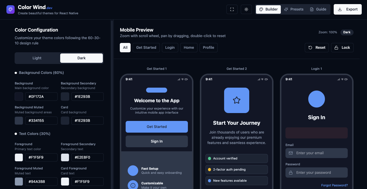 Color Wind - React Native Theme Builder & NativeWind Color Generator | Free Tool
